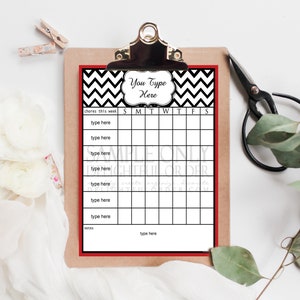 Editable Red Chevron Chore Chart - PDF File - Instant Digital Download ...