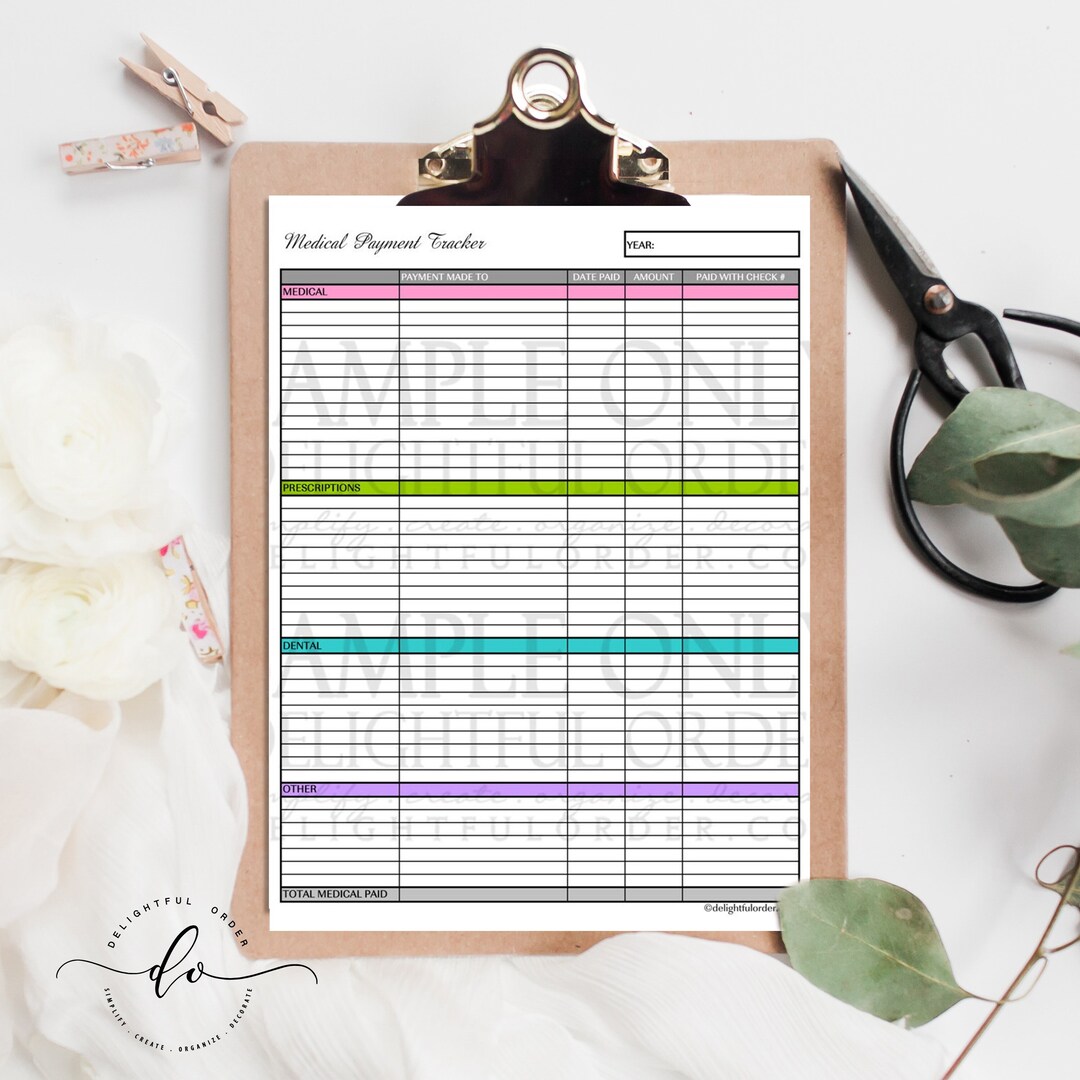 Colorful - Medical Payment Tracker - PDF Printable File - Instant ...