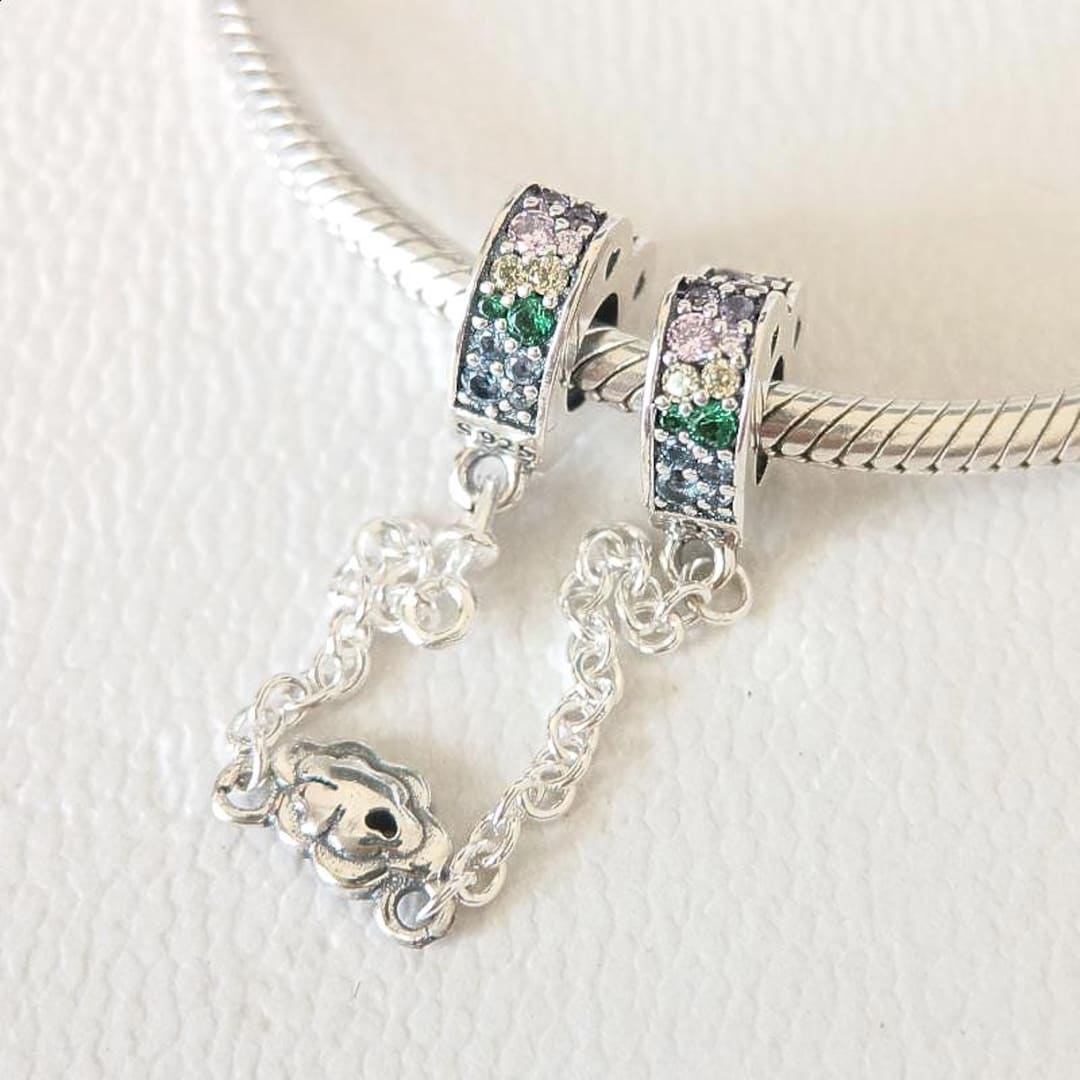 Multicolored CZ Heart Slide Safety Chain Charm:compatible Pandora Charm ...