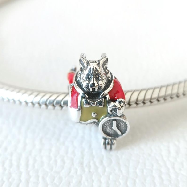 Disney Mr. White Rabbit Carrying a Clock Silver Charm:fits Pandora ...