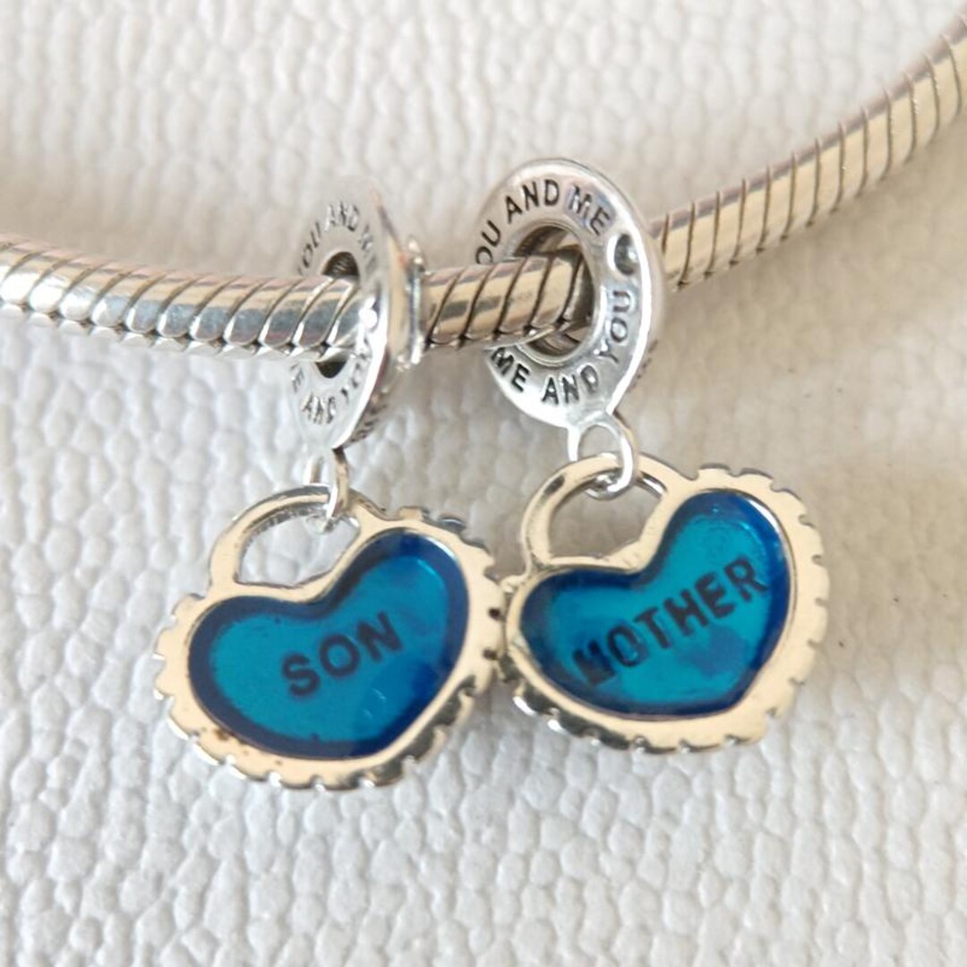 Mother & Son Blue Heart Dangle Charm:fits Pandora Charm Bracelet ...