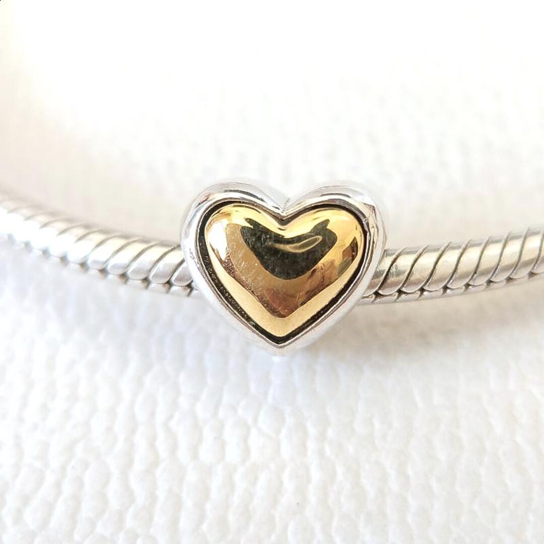 Domed Golden Heart Charm:for Pandora Compatible Charm Bracelet Sterling ...