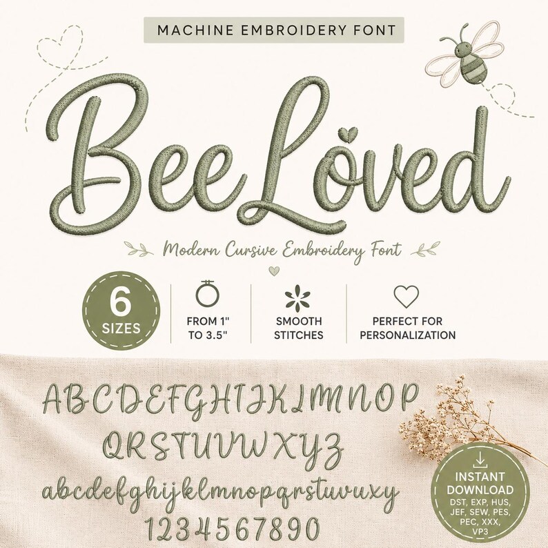 Modern Cursive Embroidery Font BX Format, Script Monogram Alphabet ...