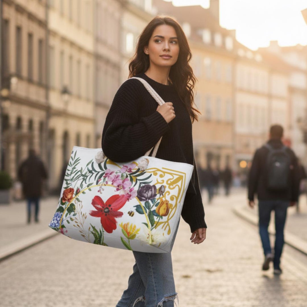 Floral Weekender Bag: Romantic Garden Tote, Artistic Beach Bag - Etsy
