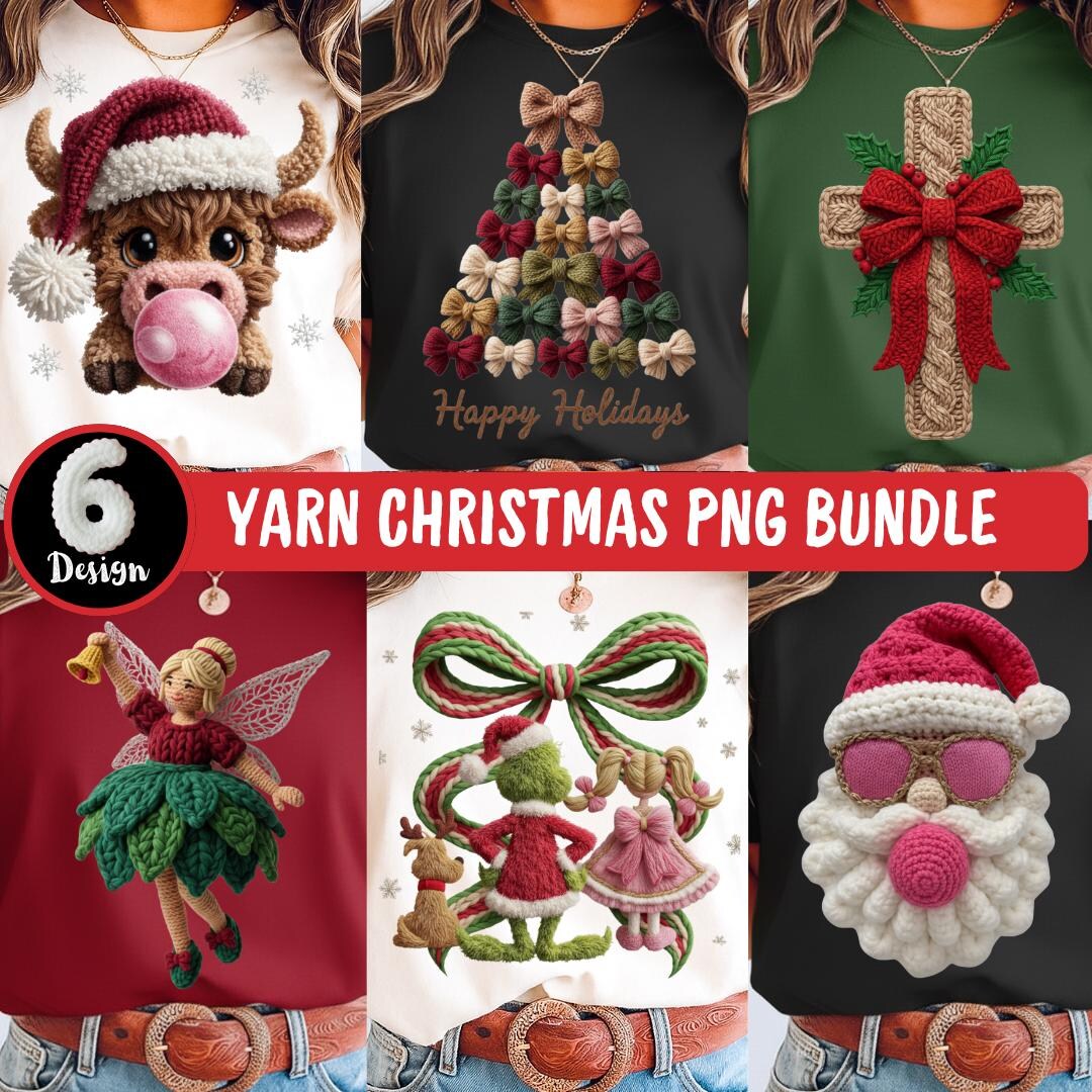 Faux Yarn Christmas PNG, Crochet Santa Face, Grinch, Fairy, Highland ...