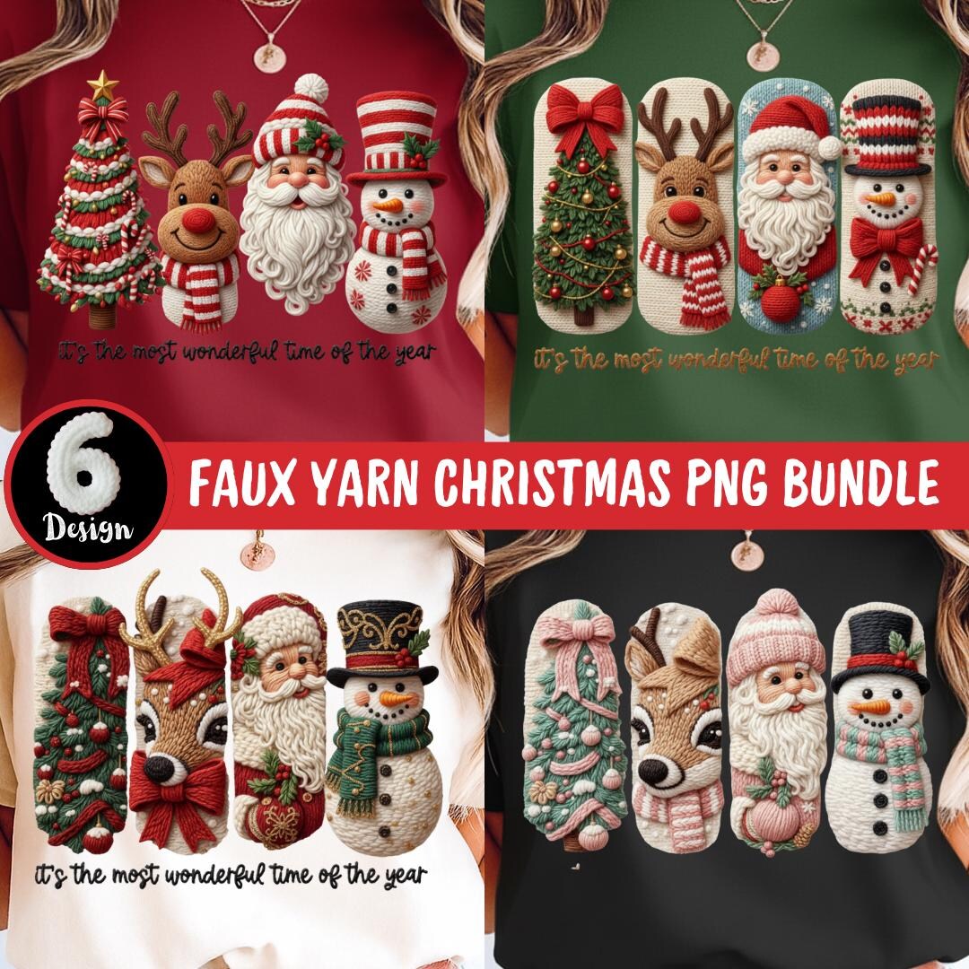 4 Preppy Festive Christmas Faux Yarn Icons Quartet Clipart Tree Red ...