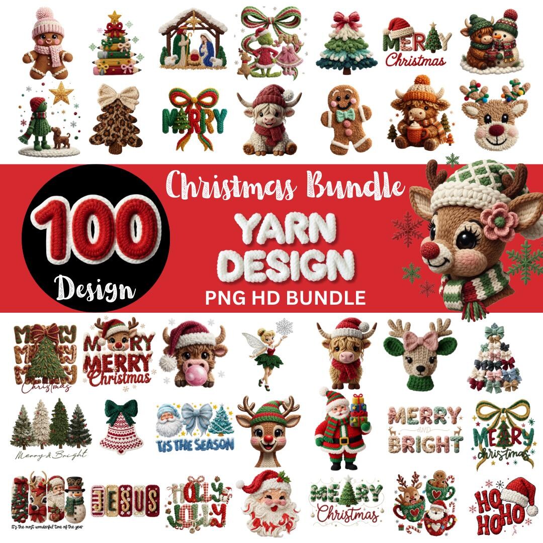 100+ Viral Yarn Plaid Christmas Holiday PNG Bundle, Chunky Kint Crochet ...