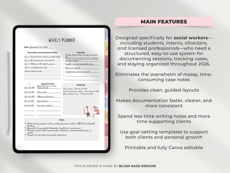 Social Worker Planner for Case Note Management Client Session Tracker ...