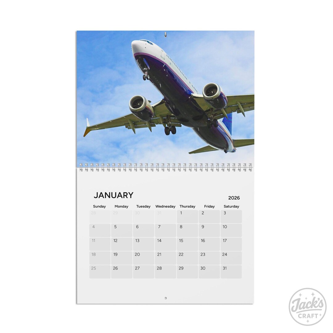 2026 Aviation Wall Calendar, Commercial Airliner Monthly Planner, Plane ...