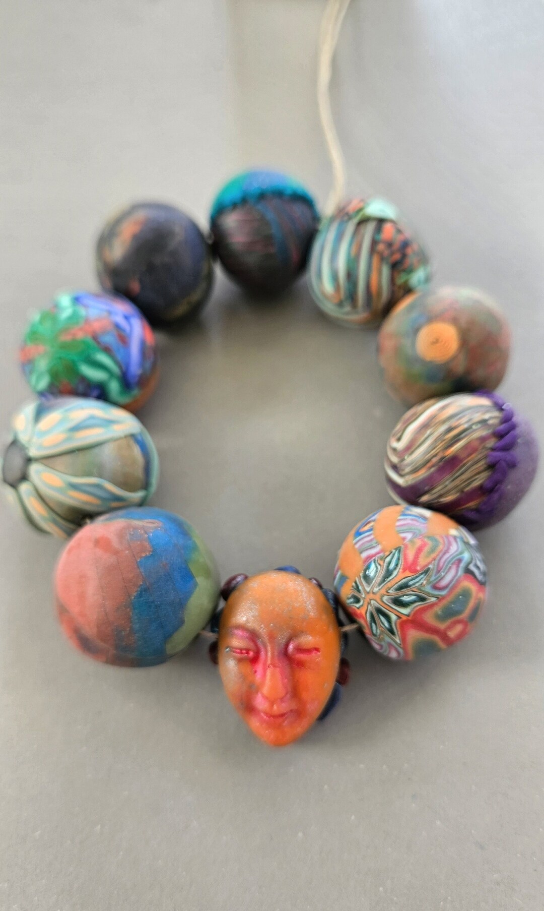 Beads, 10 Polymer Clay Very Large Colorful Beads, Face Bead, Irregular ...