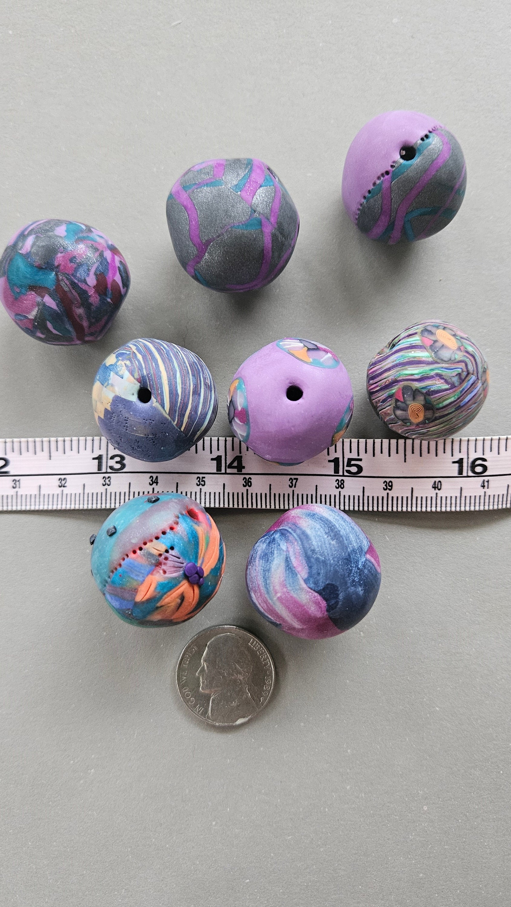 Beads,polymer Clay Very Large Colorful Beads, 8 Irregular Huge Beads ...