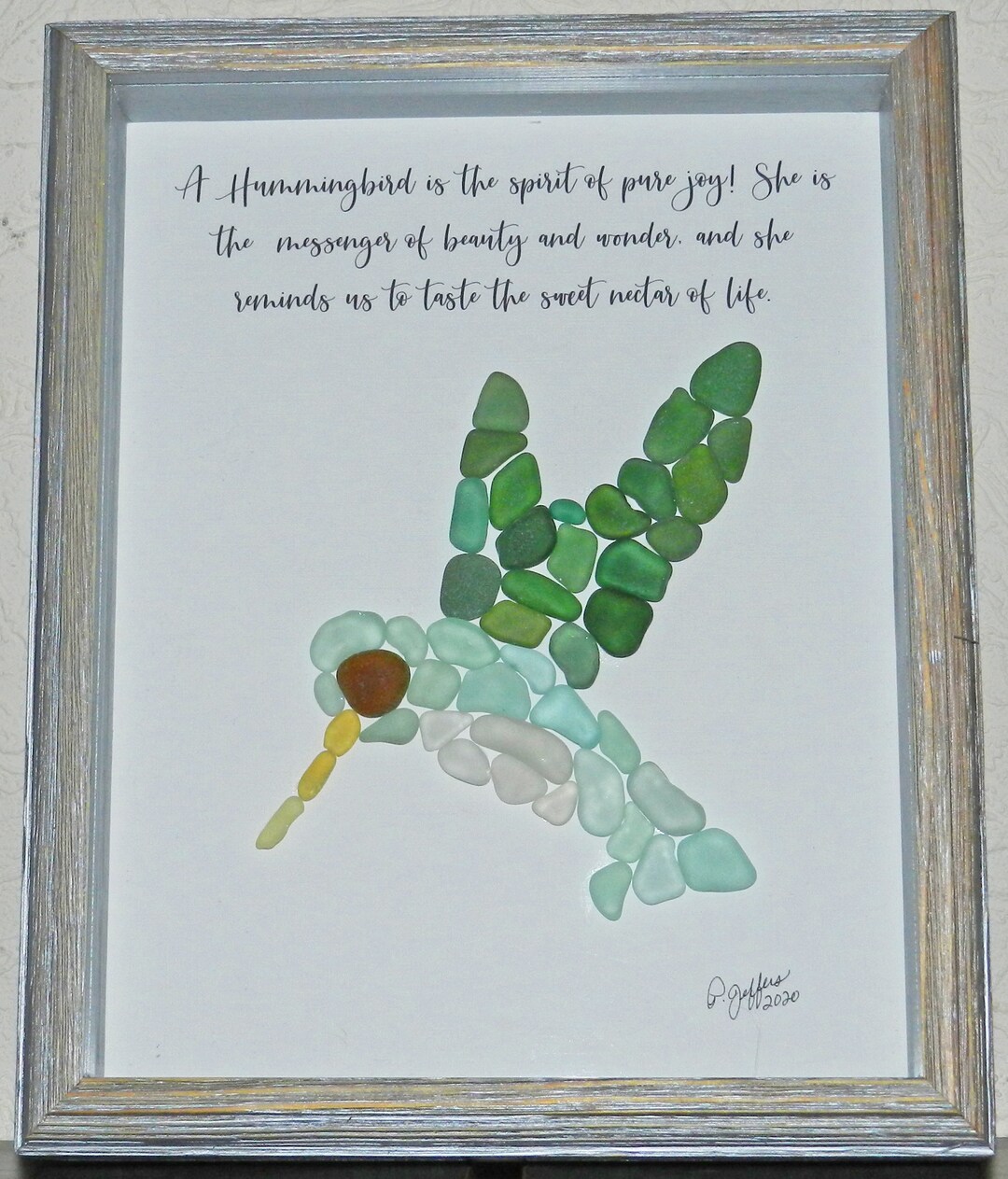 Beautiful SEA GLASS Art - HUMMINGBIRD!! Surf Tumbled! Barnwood Shadow ...