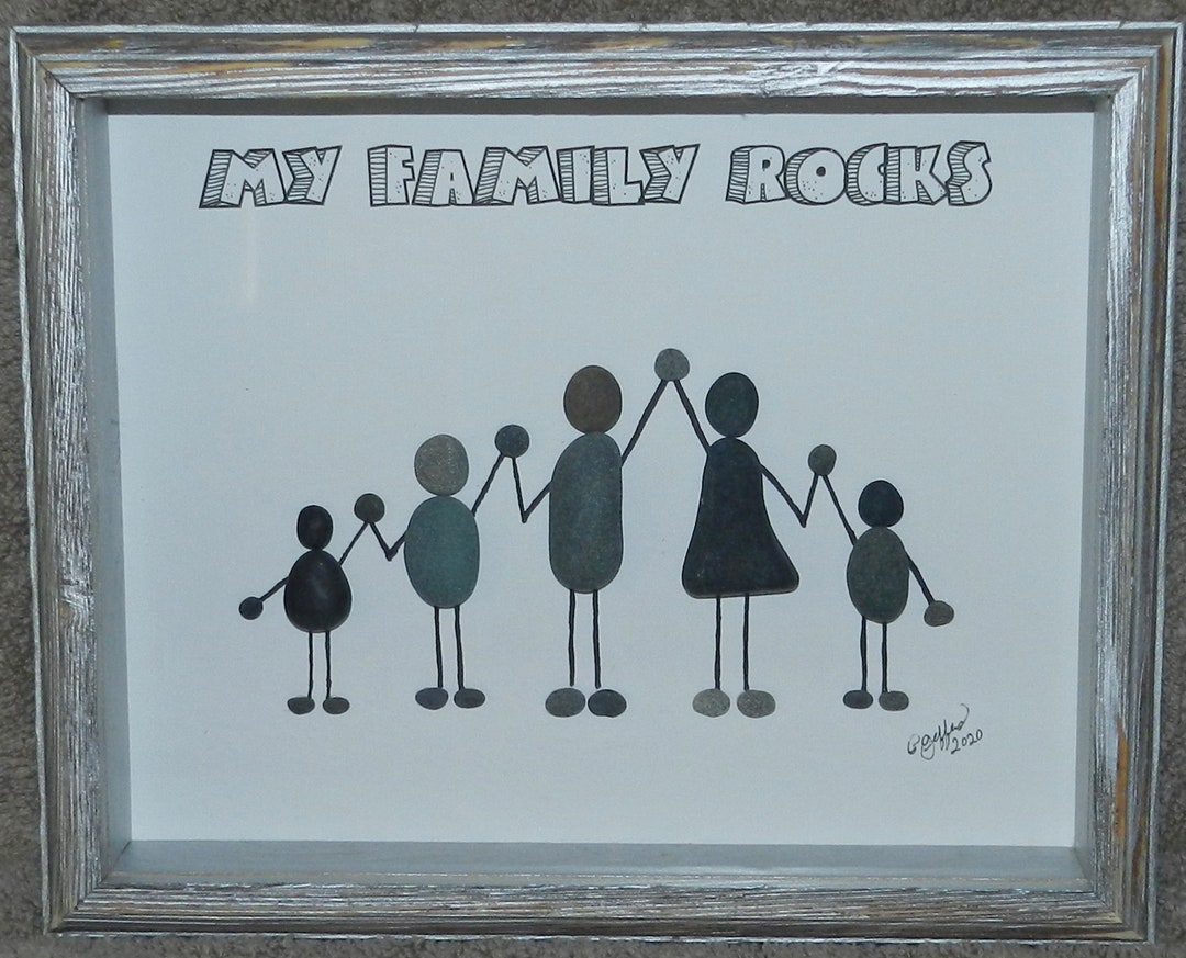 MY FAMILY ROCKS! Beach Pebble Art! 8" X 10" Barnwood Shadow Box Frame ...