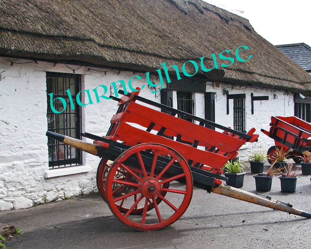 Lovely 8 X 10 Photo of A THATCHED Cottage/shop in IRELAND Horse Cart ...