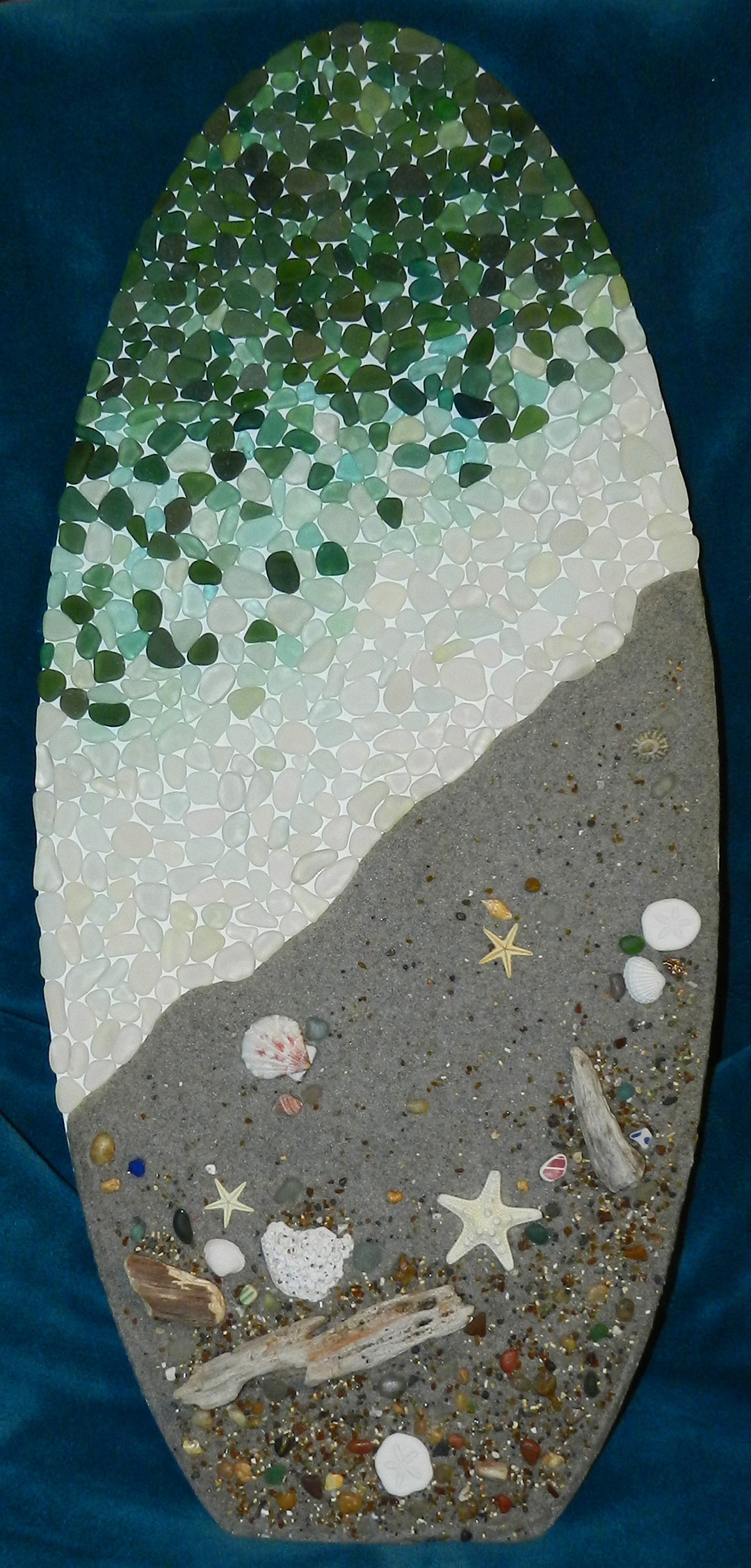 Gorgeous Large SEA GLASS BEACH Ocean Scene Art on "surfboard" Shaped ...