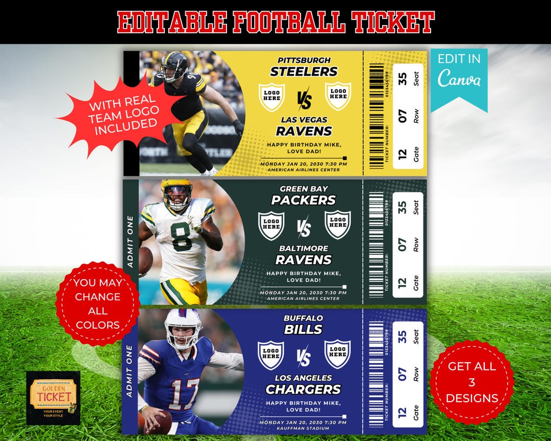 Editable Football Ticket, Football Ticket Gift, Sport Tickets, Football ...