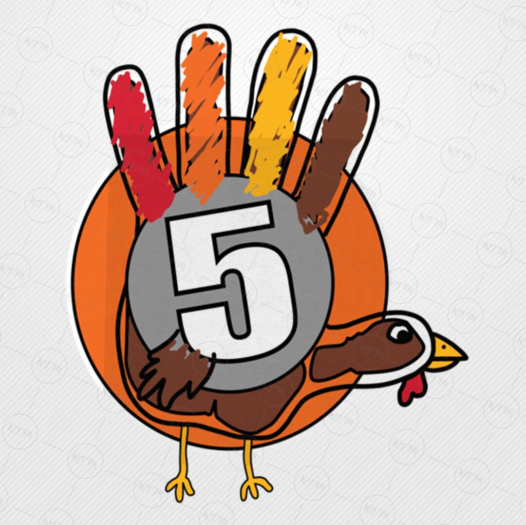 Handprint Turkey Number 5 PNG Cute Fall Thanksgiving Kids Sublimation ...