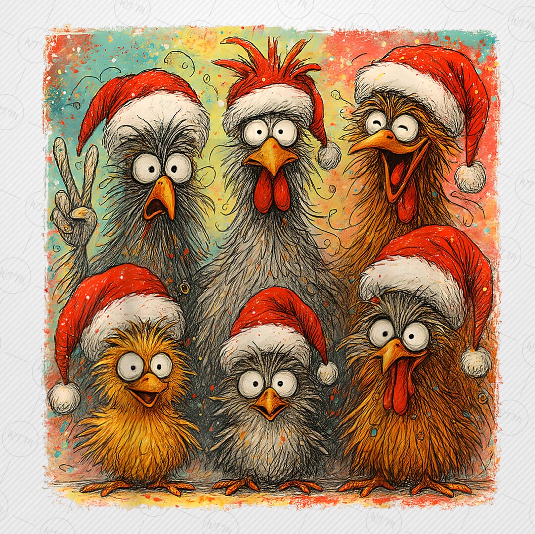 Crazy Chicken Christmas PNG, Goofy Santa Hat Farm Sublimation Design ...