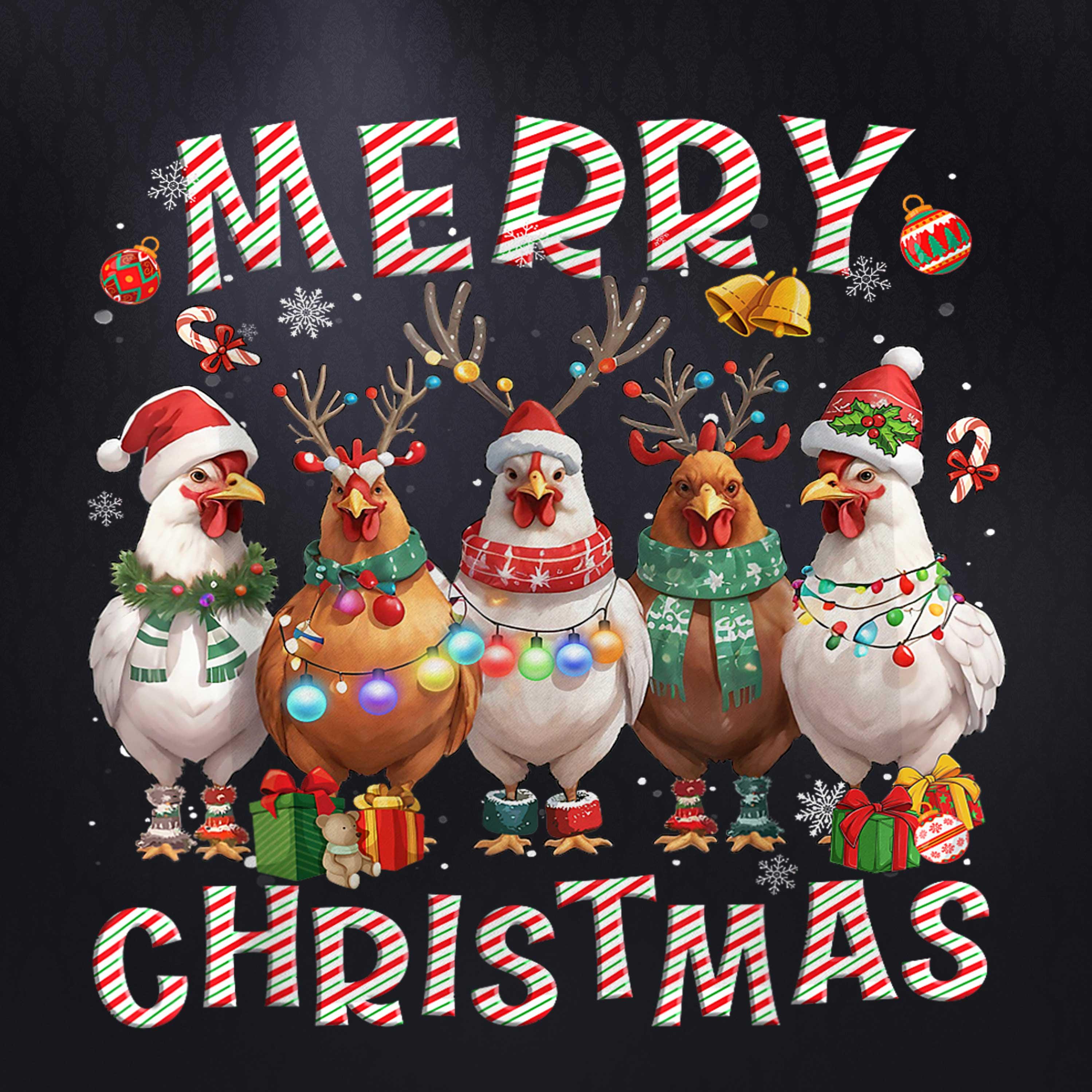 Merry Christmas Chickens PNG, Reindeer Hens Farm Sublimation Design ...