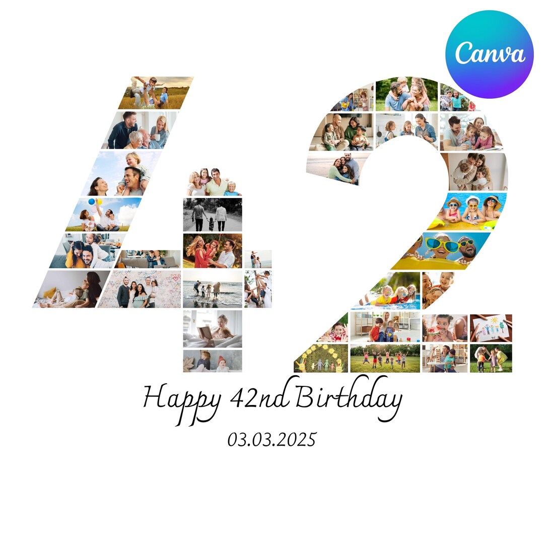 42nd Birthday Photo Collage Template: Customizable Number Sign (canva ...
