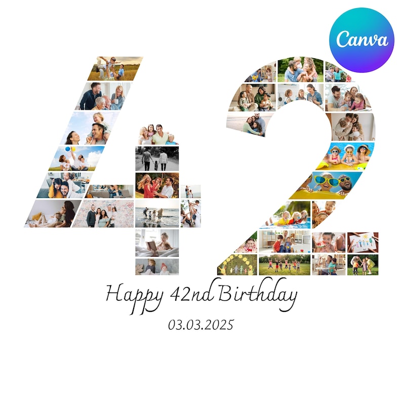 42nd Birthday Photo Collage Template: Customizable Number Sign (canva ...