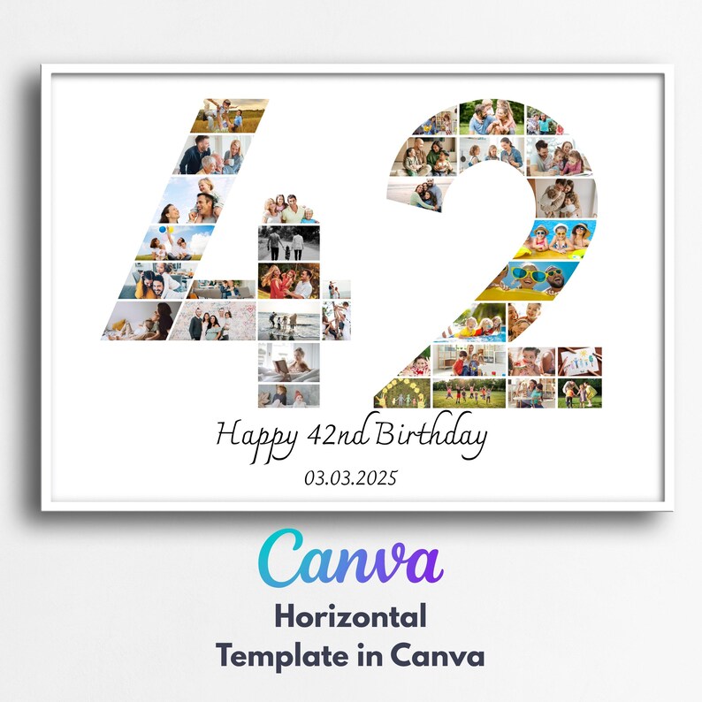42nd Birthday Photo Collage Template: Customizable Number Sign (canva ...
