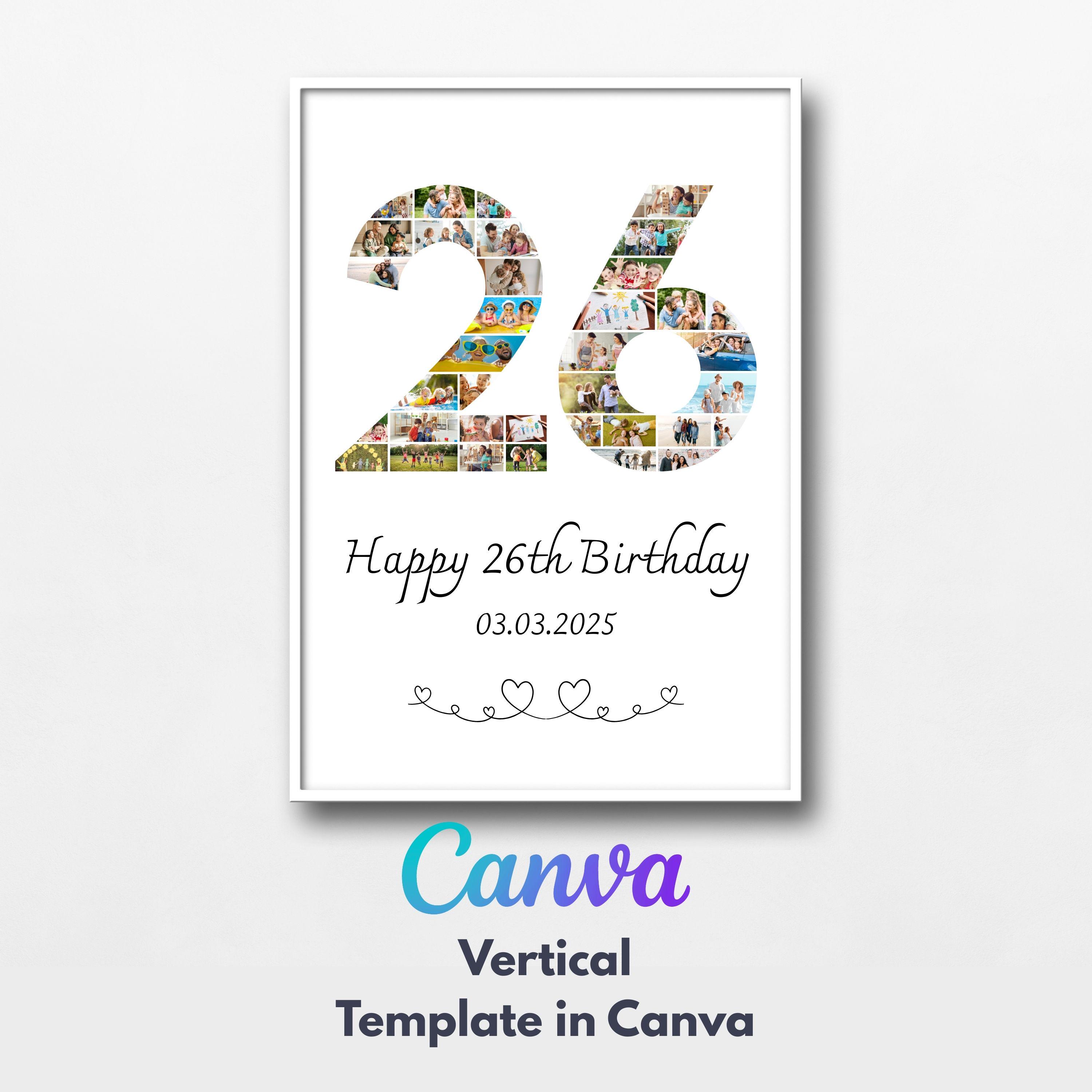 26th Birthday Photo Collage: Canva Template, Editable Sign - Etsy