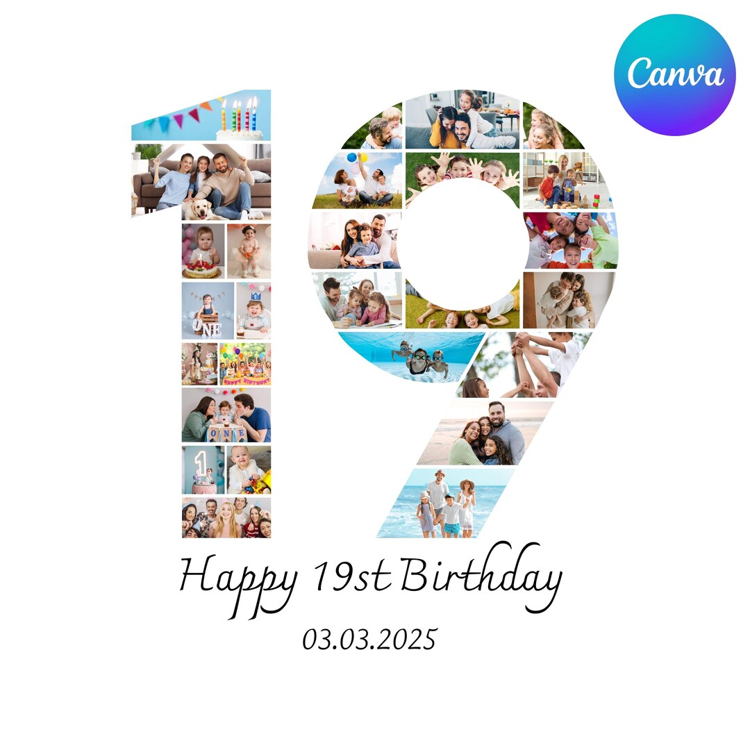 19th Birthday Photo Collage Template: Editable Number Sign (canva ...