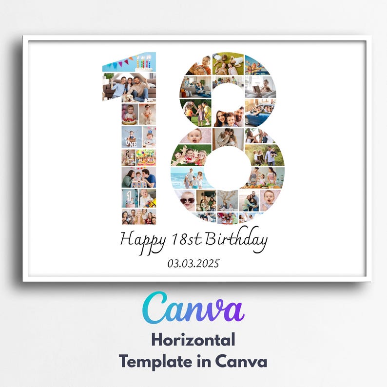 18th Birthday Number Photo Collage Template: Editable Keepsake (canva ...
