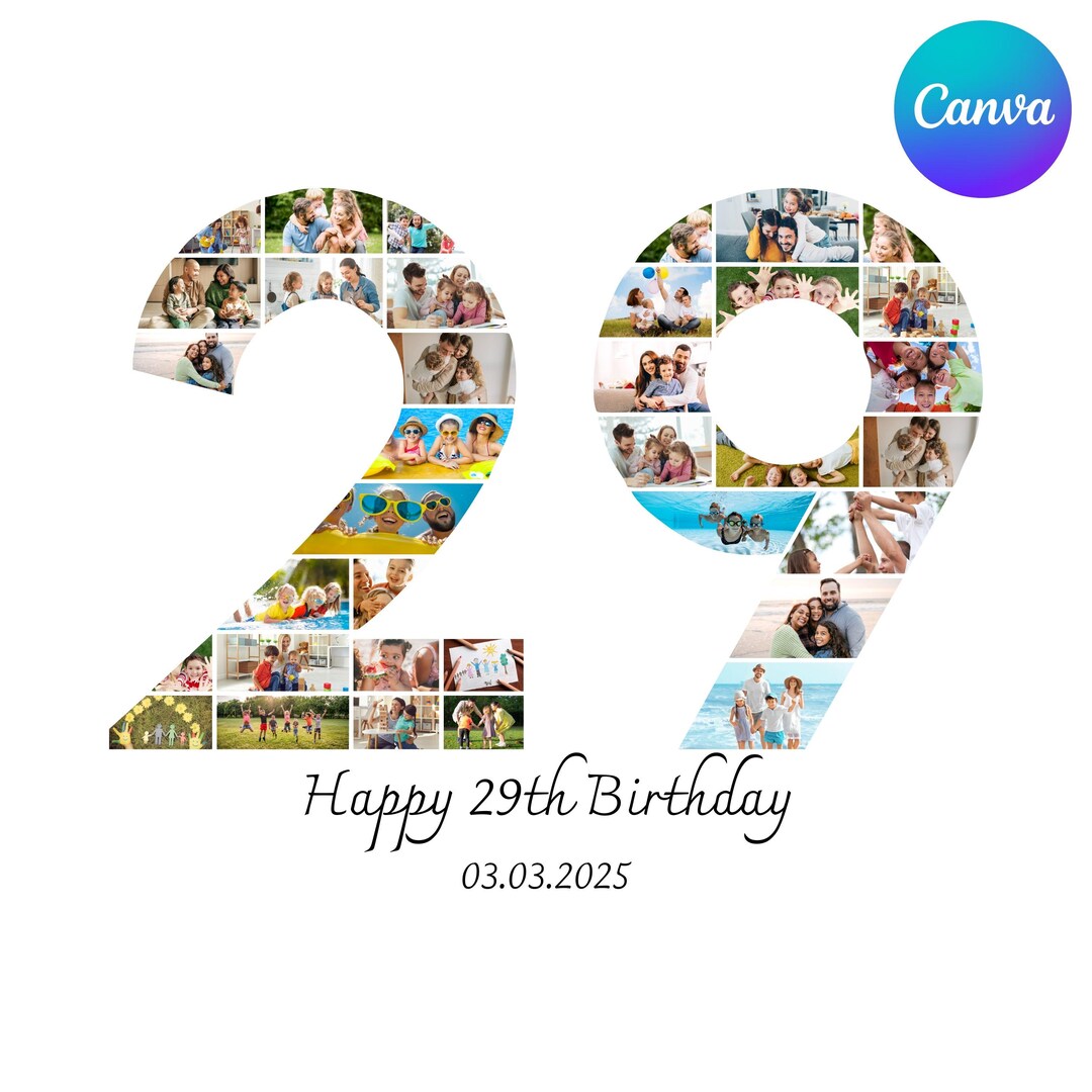 29th Birthday Photo Collage Template: Editable Canva Sign (digital ...