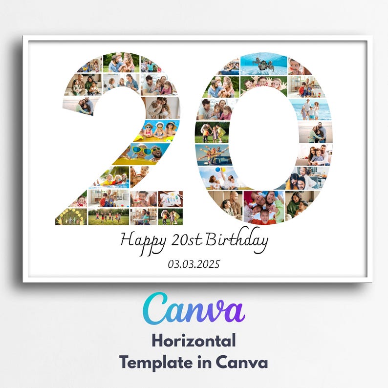 20th Birthday Photo Collage Template: Editable Number Sign (canva) - Etsy