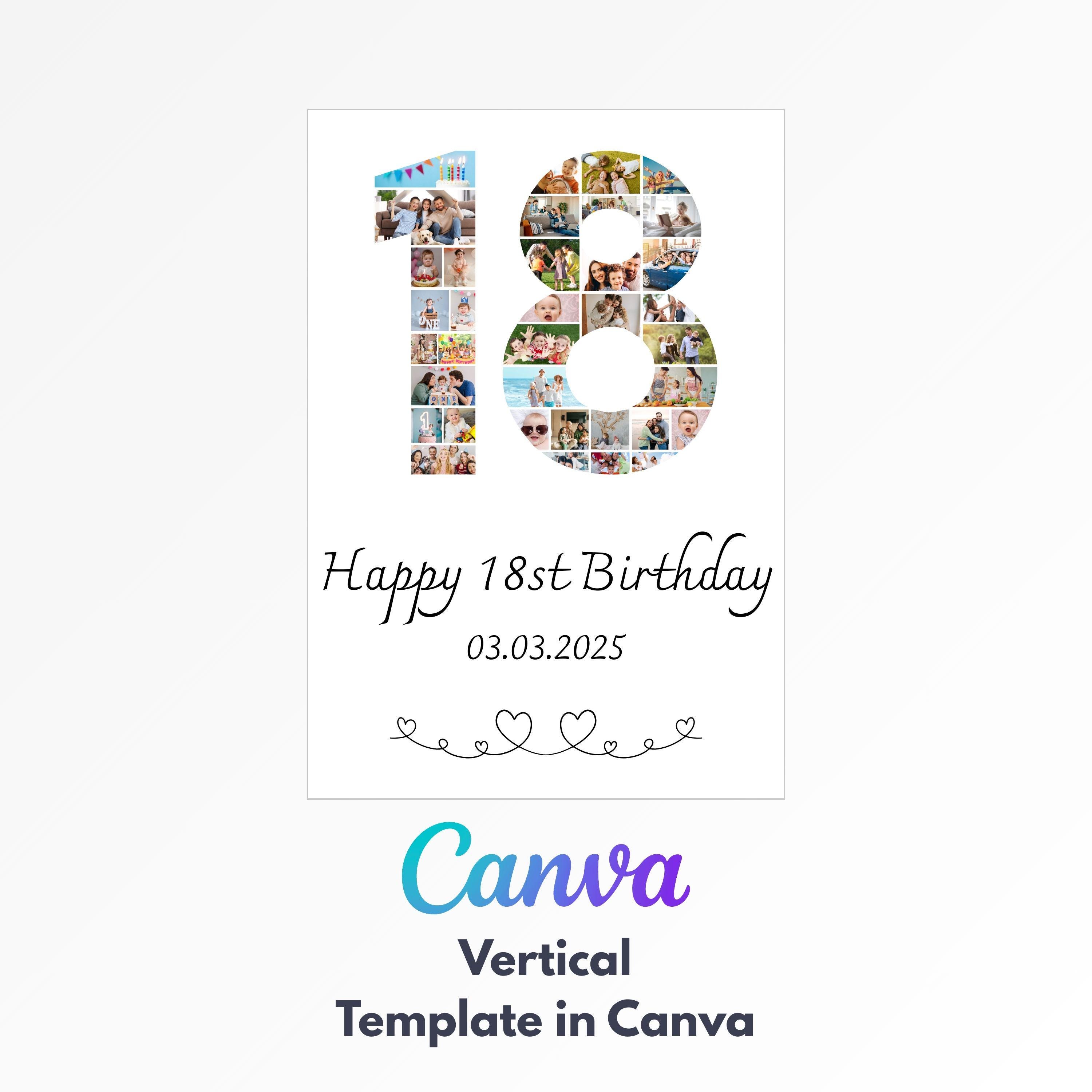 18th Birthday Number Photo Collage Template: Editable Keepsake (canva ...