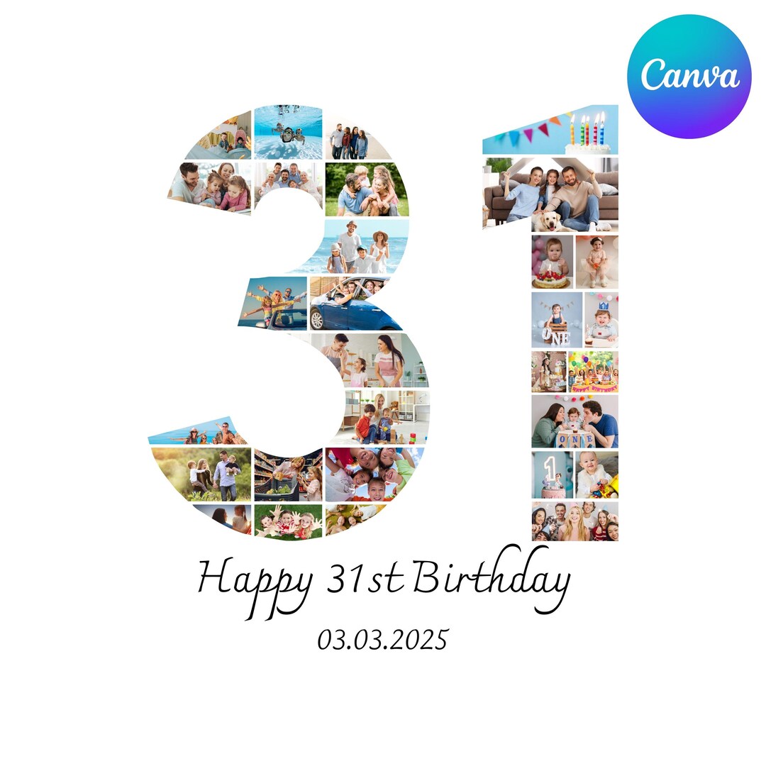 31st Birthday Photo Collage Template: Customizable Number Sign (canva ...