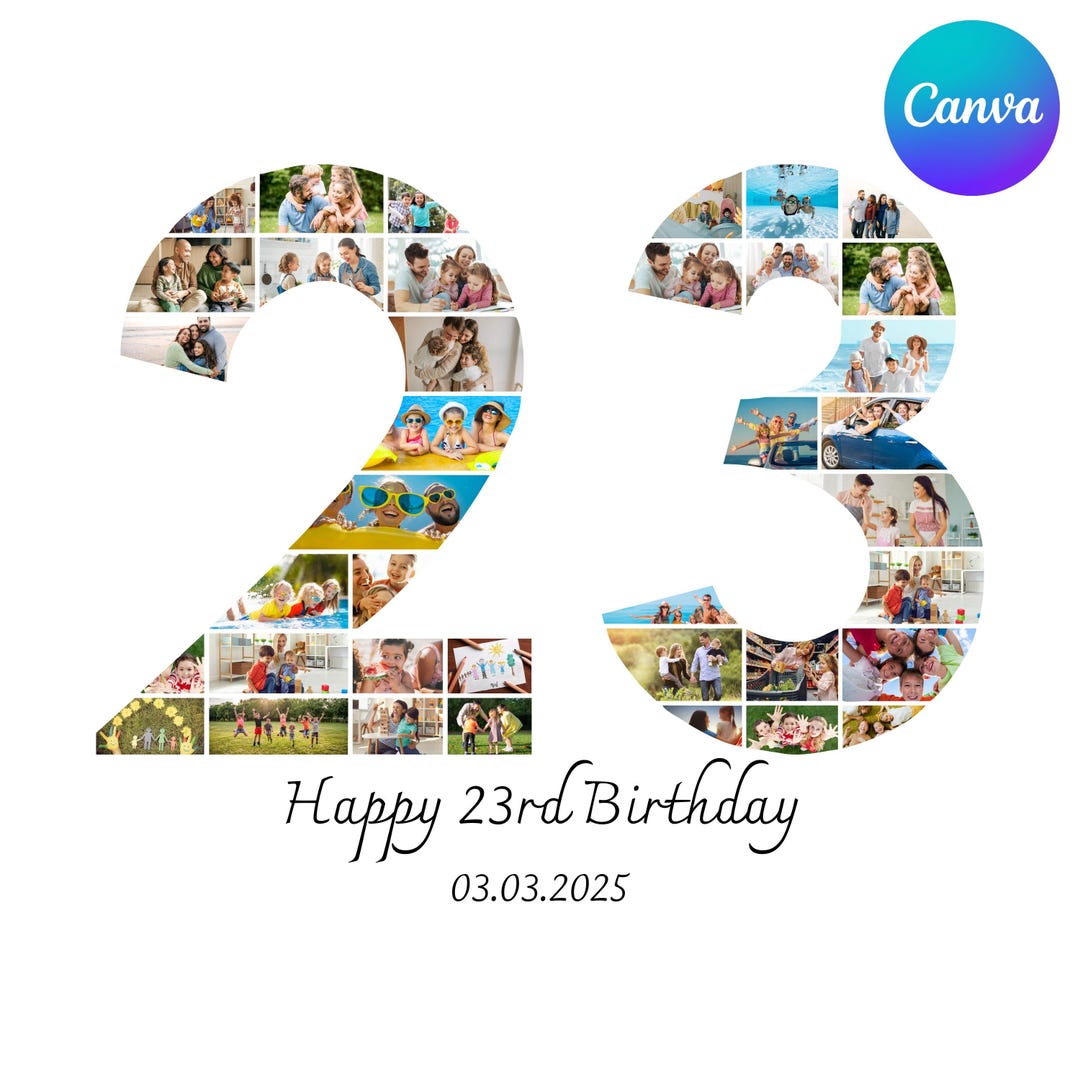 23rd Birthday Photo Collage Template: Customizable Number Sign (canva ...