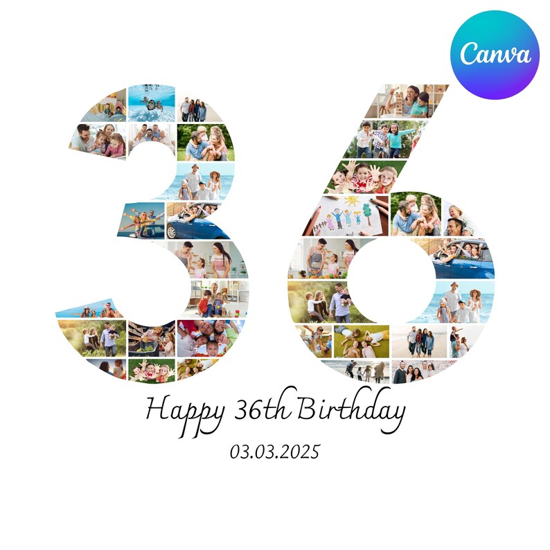 36th Birthday Number Photo Collage: Canva Template (digital Download ...