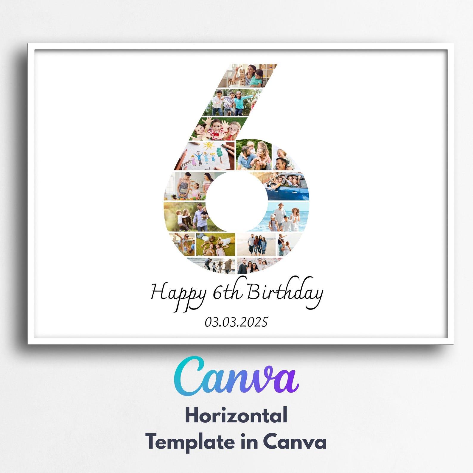 6th Birthday Number Collage: Editable Photo Poster Canva Template - Etsy