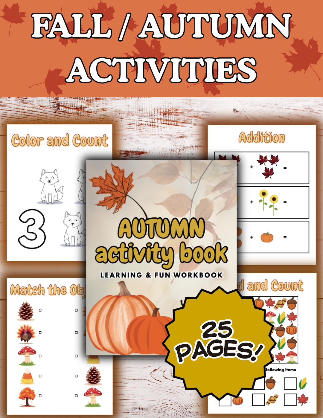 Kids Autumn Activity Book: Fall Coloring, Counting, Writing (PDF ...