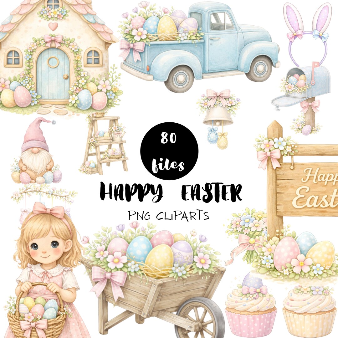 Easter Clipart Bundle | Spring Flowers, Bunnies, Eggs (PNG, SVG Digital ...