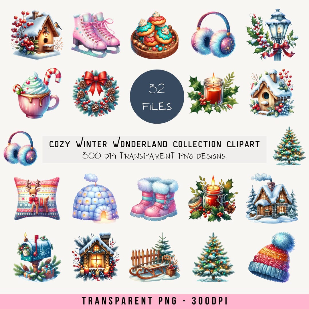 Winter Wonderland PNG Clipart Bundle: 32 Transparent Pngs 300 DPI for ...