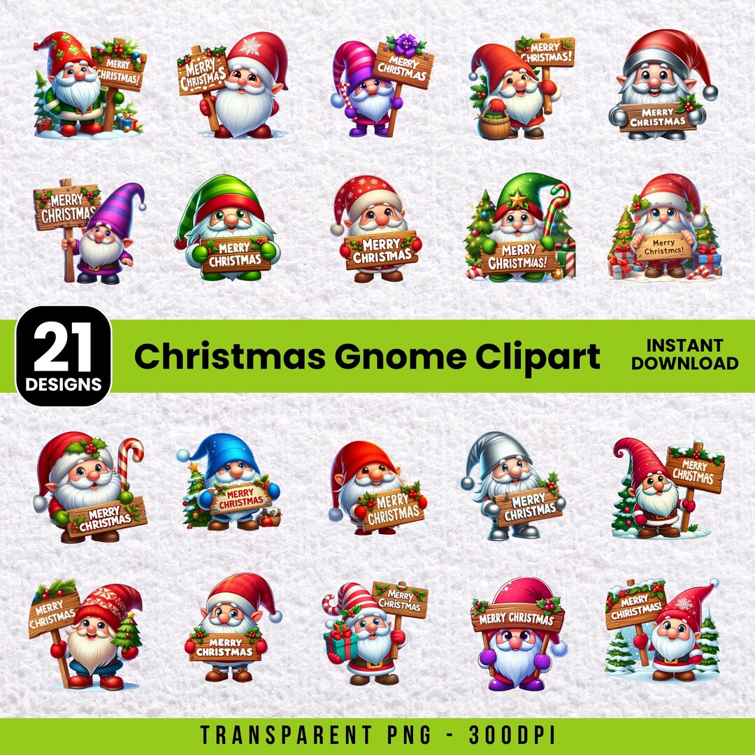 Christmas Gnome Clipart Bundle: 21 PNG Designs for Holiday Crafts ...
