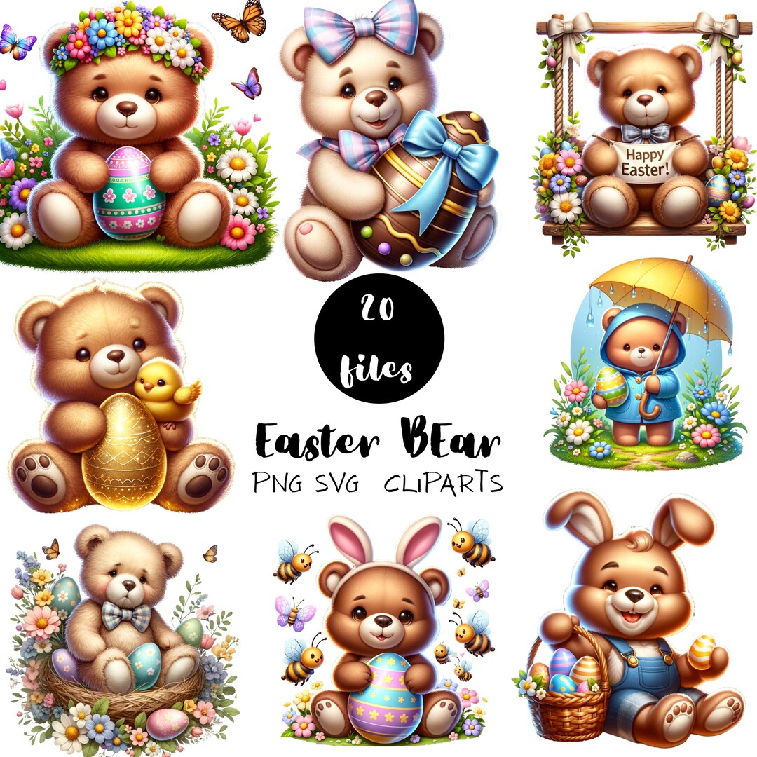 Easter Teddy Bear Clipart | Spring Bear SVG, PNG - Etsy
