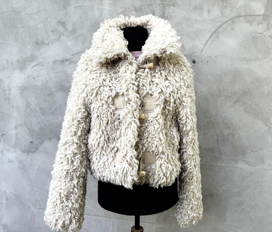 Zara Vintage Faux Fur Shearling Jacket XS Cream White Curly Coat, Retro ...