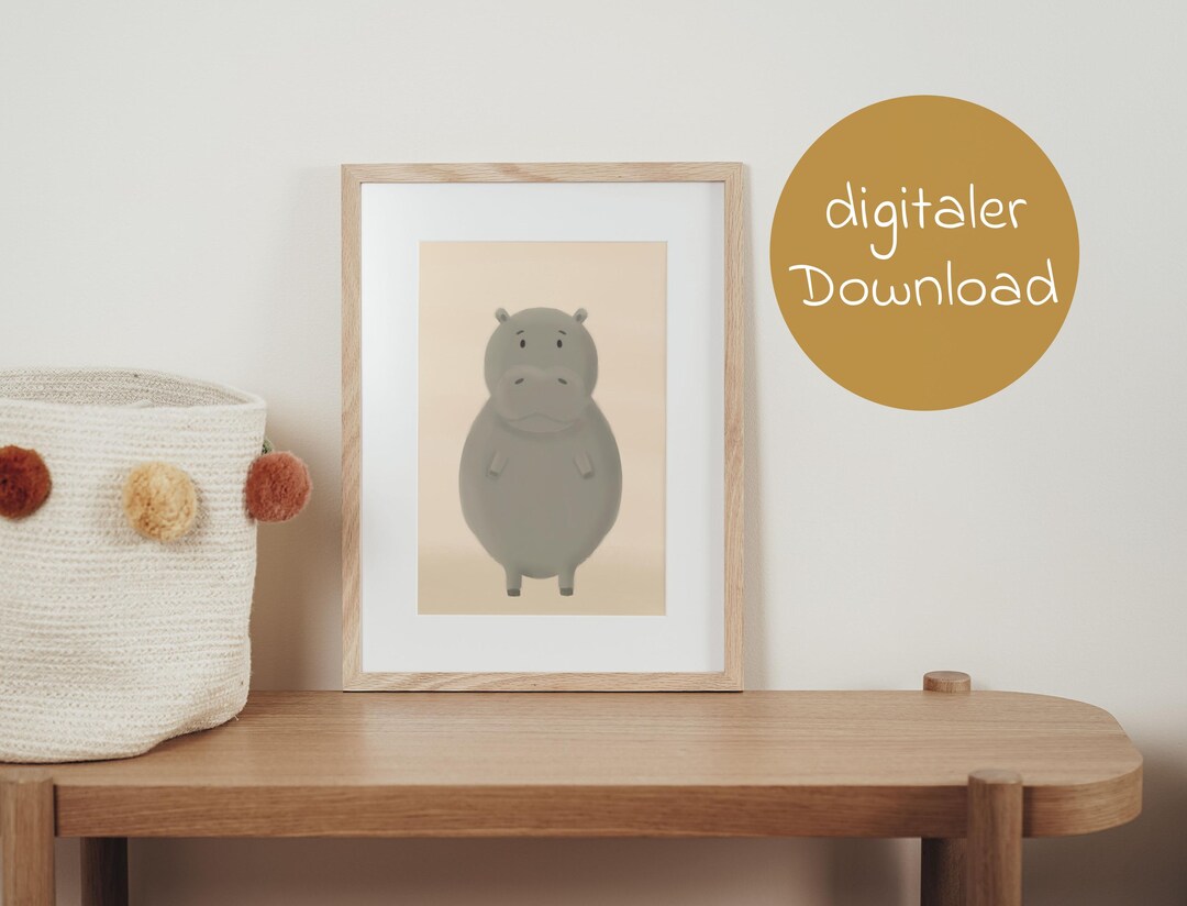 Safari Hippo Poster | Nursery Wall Art – Baby Room Decor | Illustrated ...