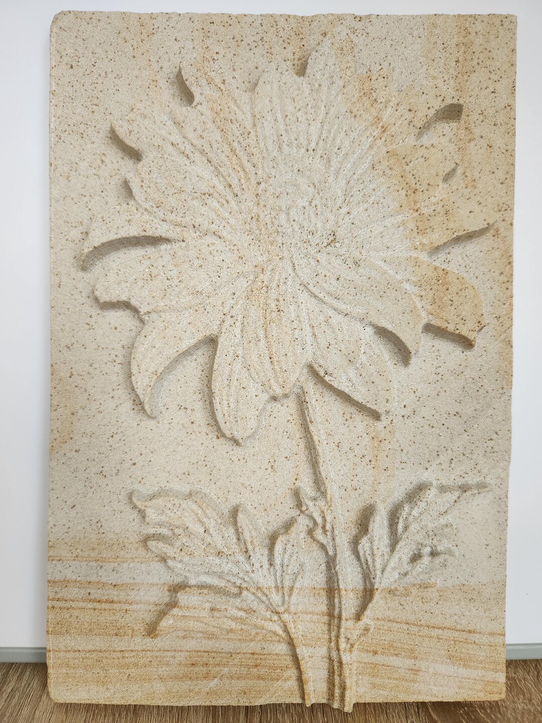 Stone Flower Bas-relief: Botanical Wall Sculpture, Beige Stone Art - Etsy