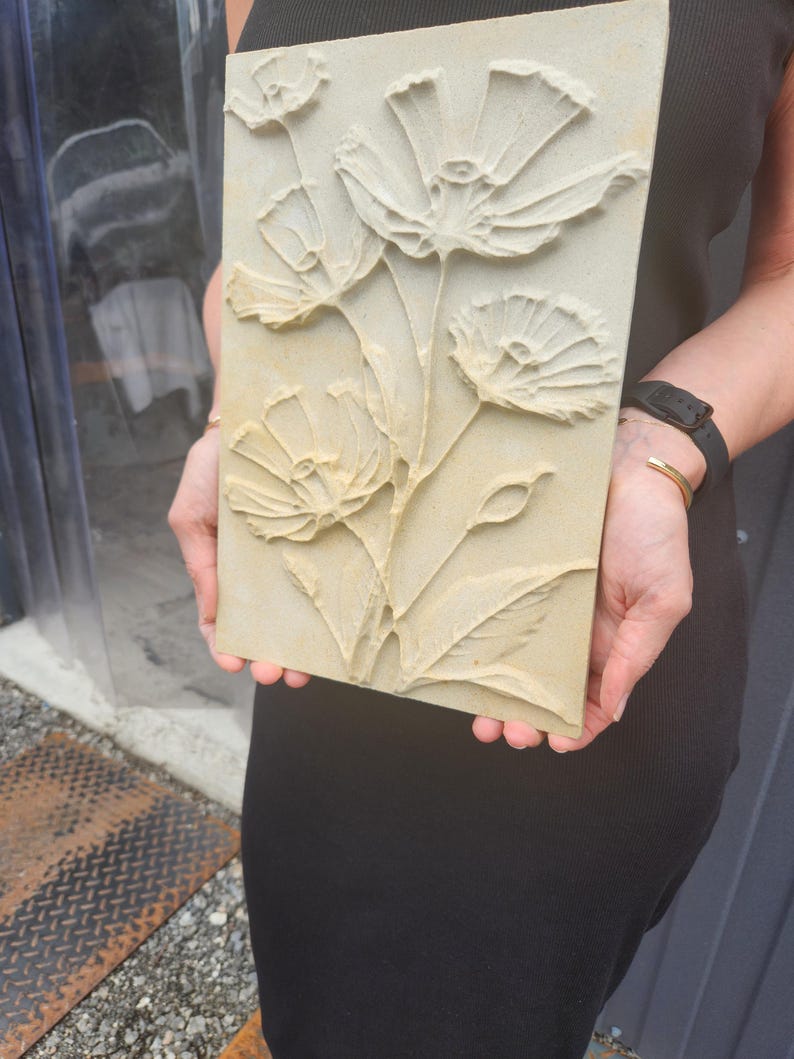Stone Flower Bas-relief: Botanical Wall Sculpture, Beige Stone Art - Etsy