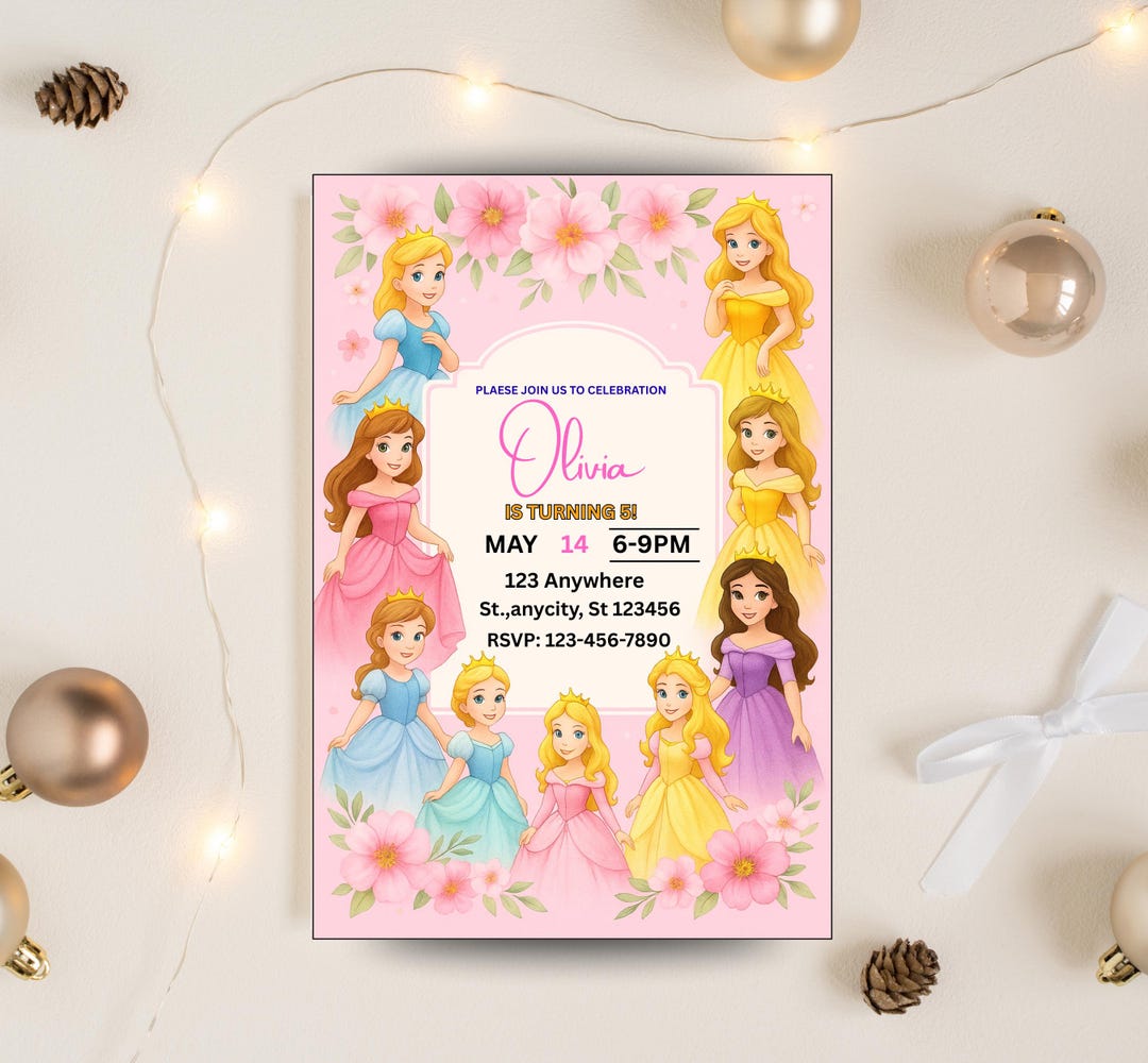 Editable Princess Birthday Invitation: Canva Template (digital Download ...