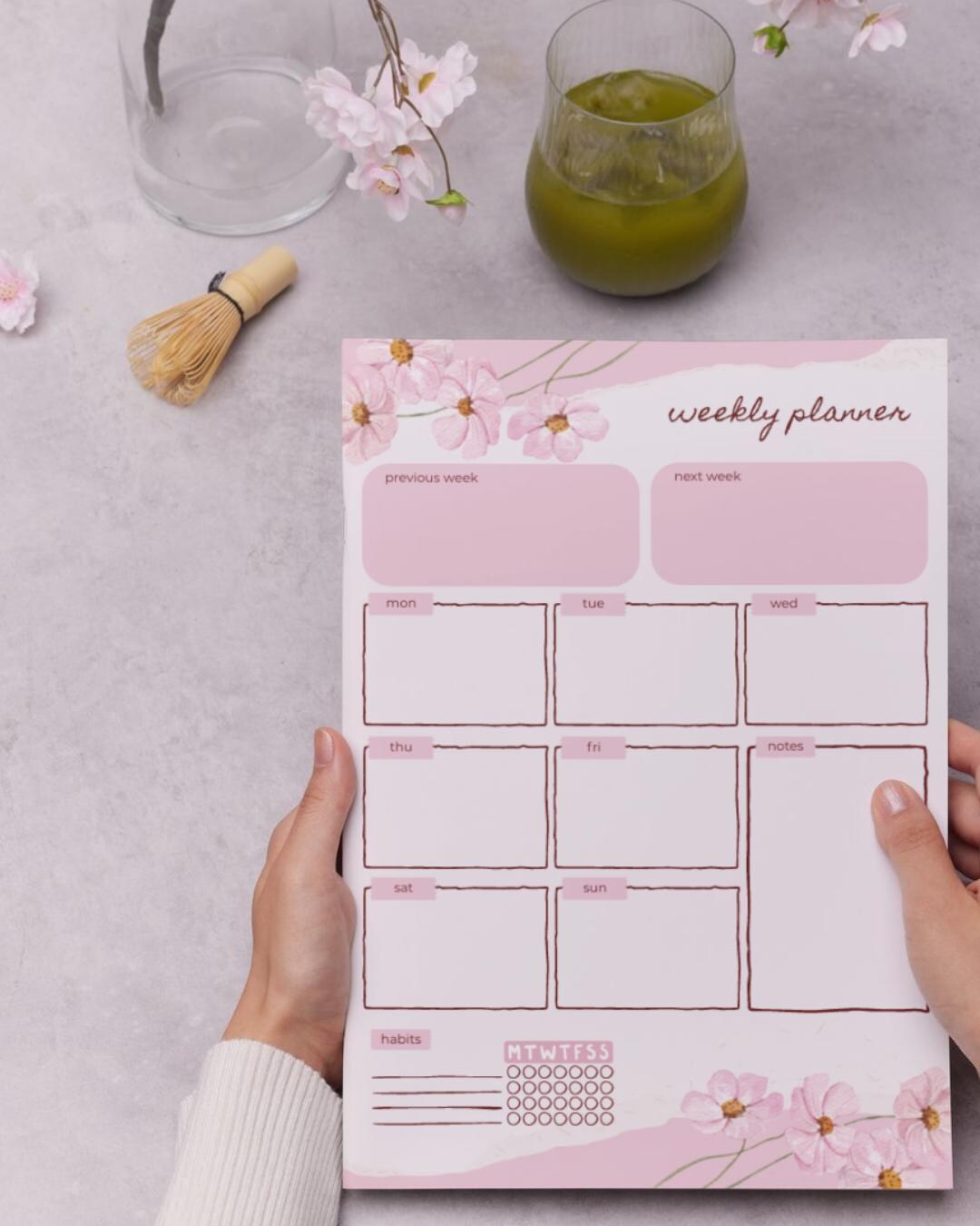 Pink Floral Weekly Planner Printable: Undated A4/A5 Habit Tracker (PDF ...