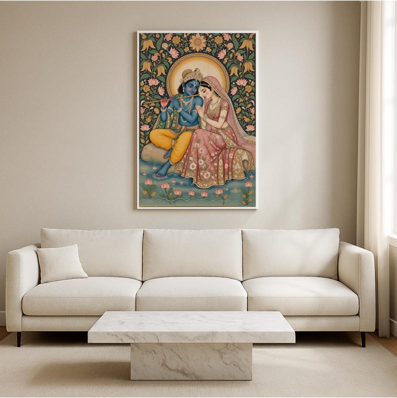 Radha Krishna Flute Wall Art, Divine Love Hindu Decor, Spiritual ...