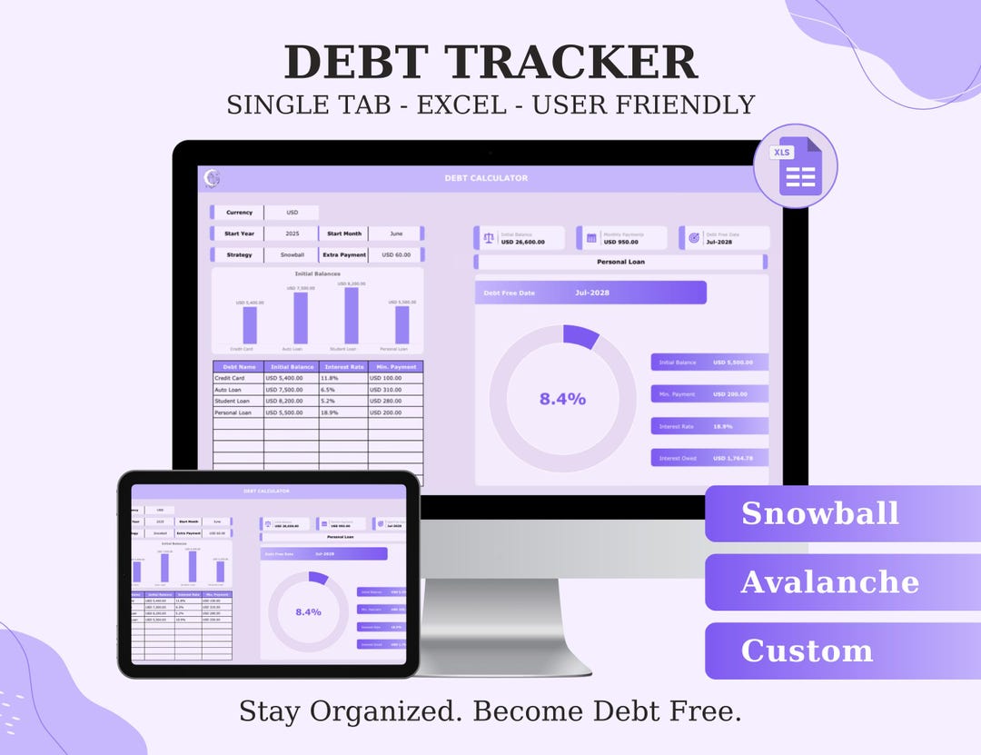 Debt Tracker Debt Snowball Avalanche Calculator Credit Card Loan ...