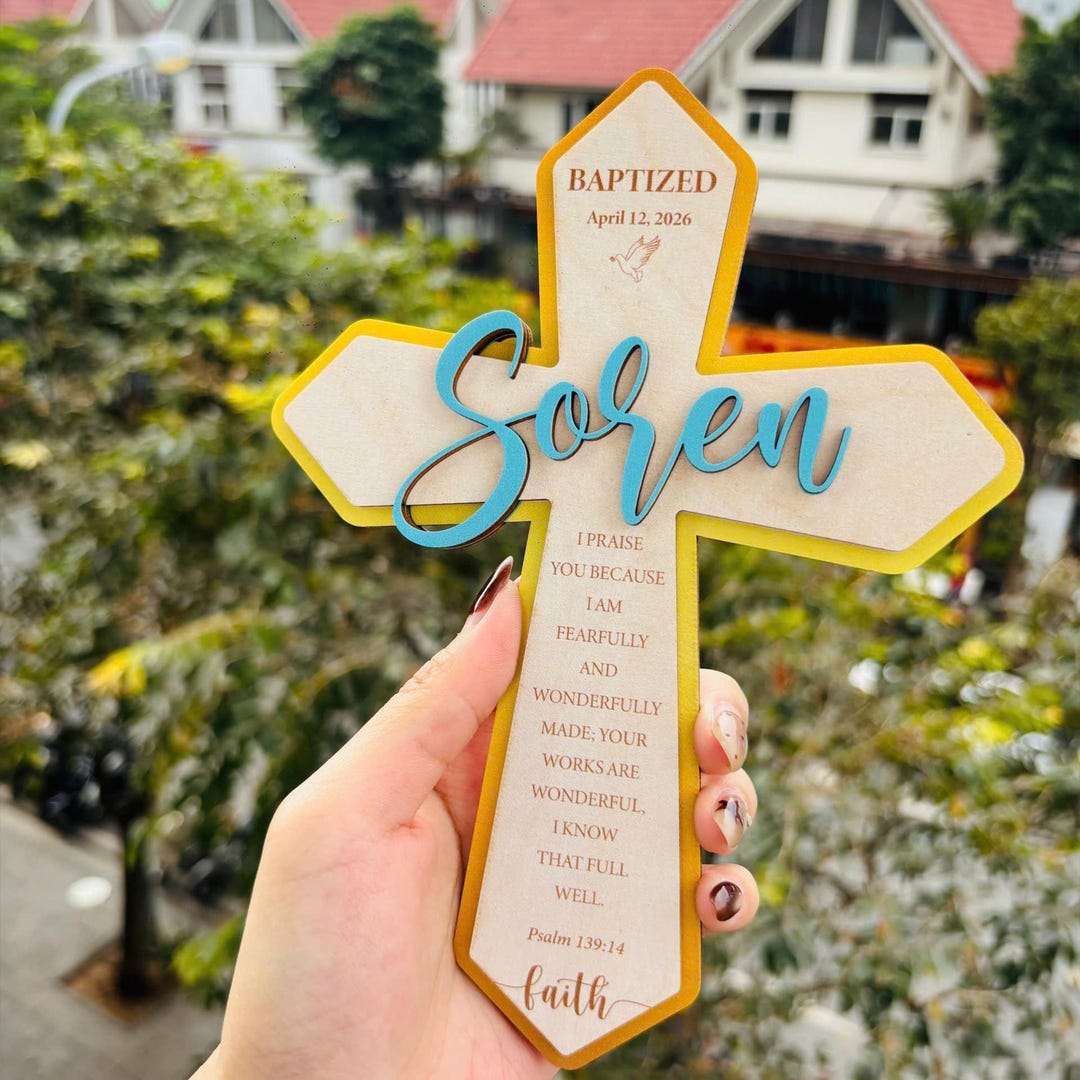 Personalized Wooden Baptism Cross | Baby Shower Gift | Custom Nursery ...